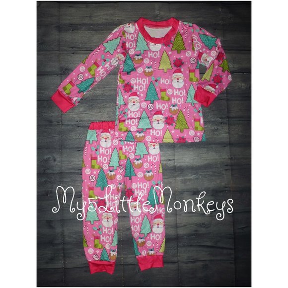 Pajamas | Boutique Girls Christmas Santa Pink Pajamas Set | Poshmark